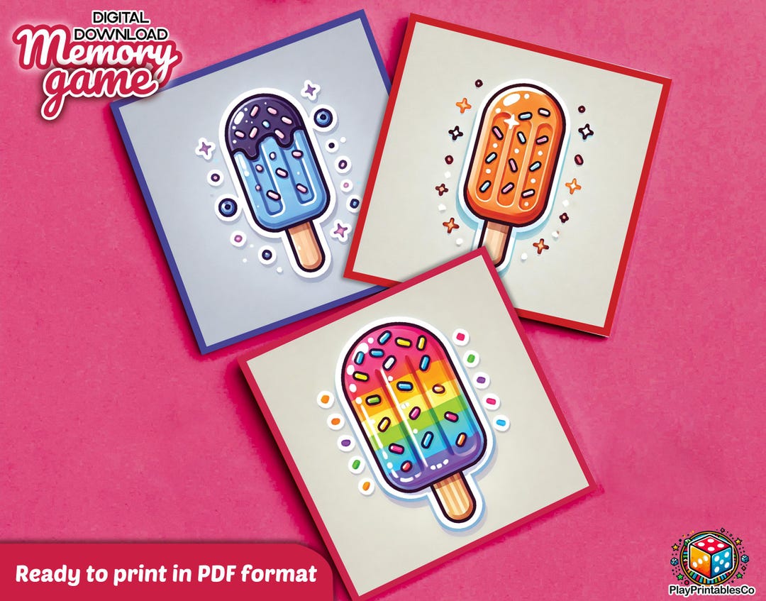 Popsicle Matching Game: Summer Ice Cream Memory Cards (digital Download ...