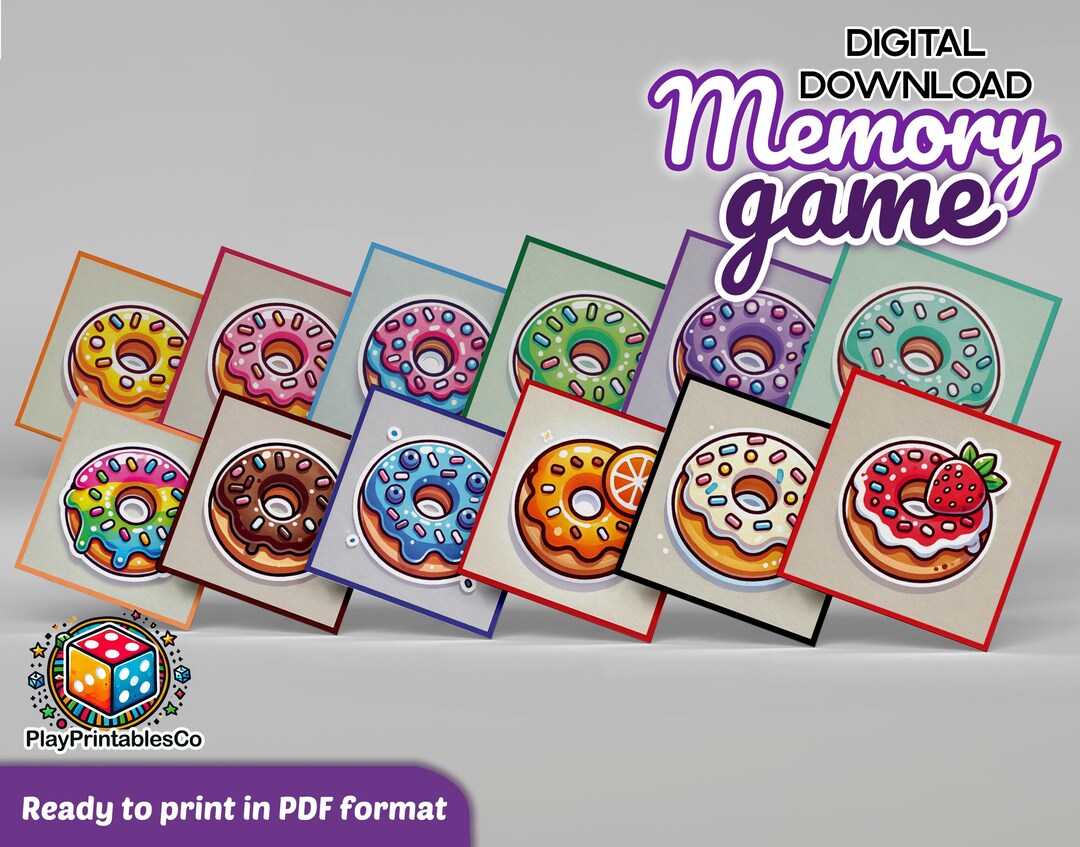 Donut Memory Game Printable – Matching Game for Kids – Digital Download ...