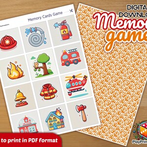Firefighter Memory Game for Kids - Printable Matching Cards - Fireman ...