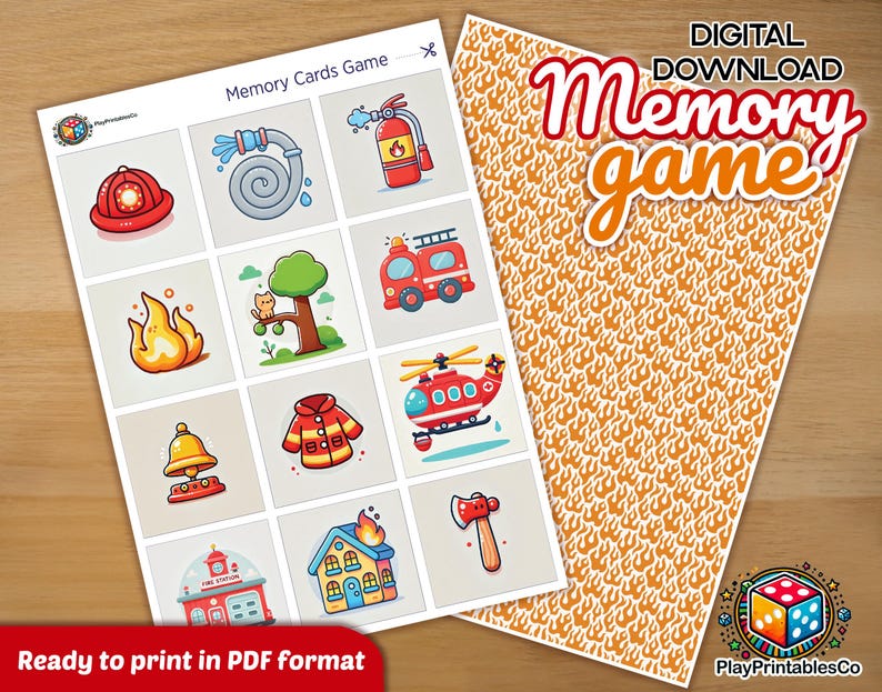 Firefighter Memory Game for Kids - Printable Matching Cards - Fireman ...
