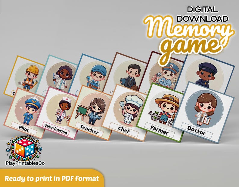 Printable Jobs Memory Game: Educational Matching Cards (PDF Download ...