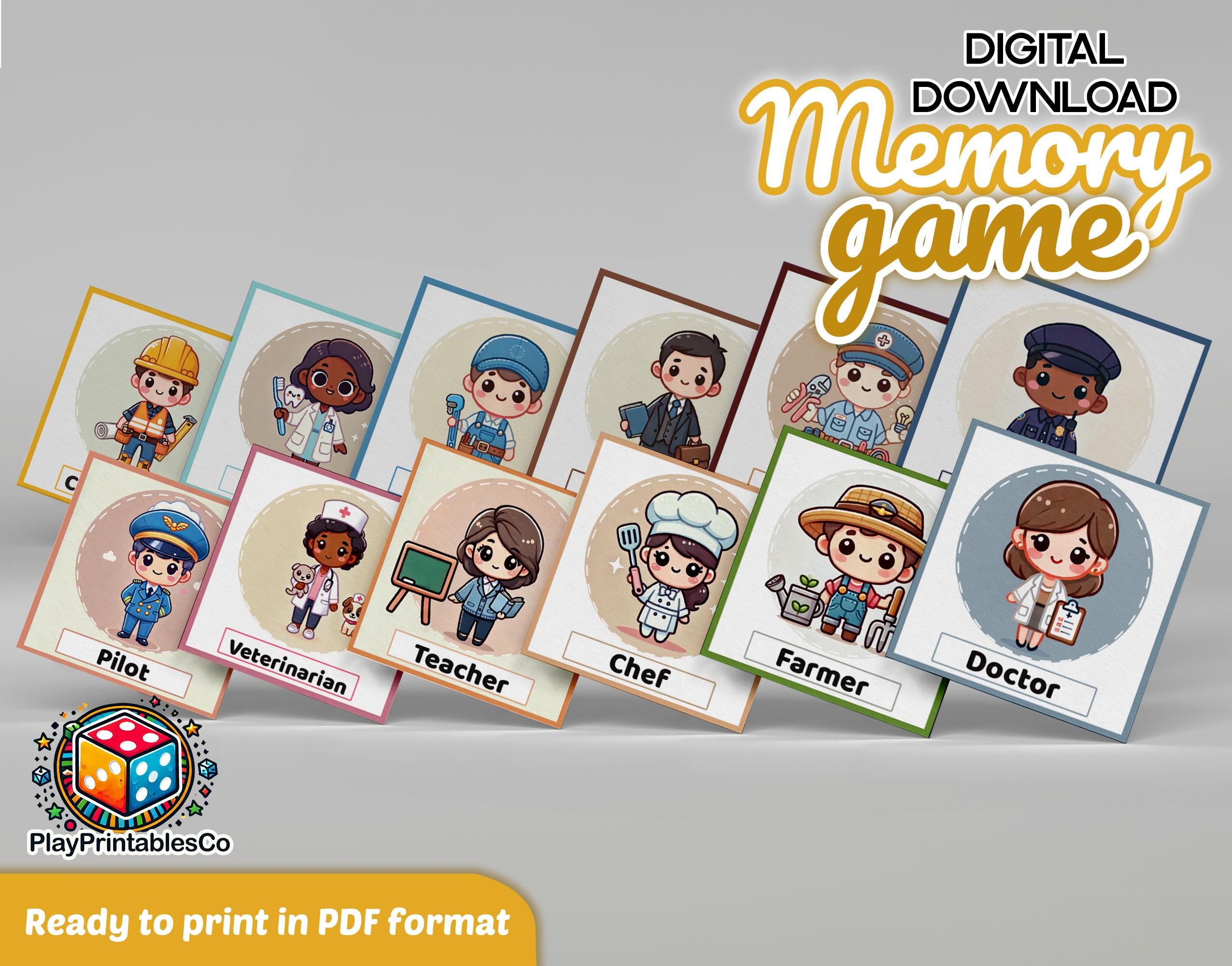 Printable Jobs Memory Game: Educational Matching Cards (PDF Download ...