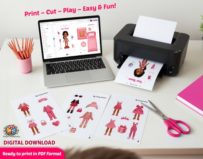 Personalized Paper Doll: Custom Photo, Pink Outfits (digital Download ...