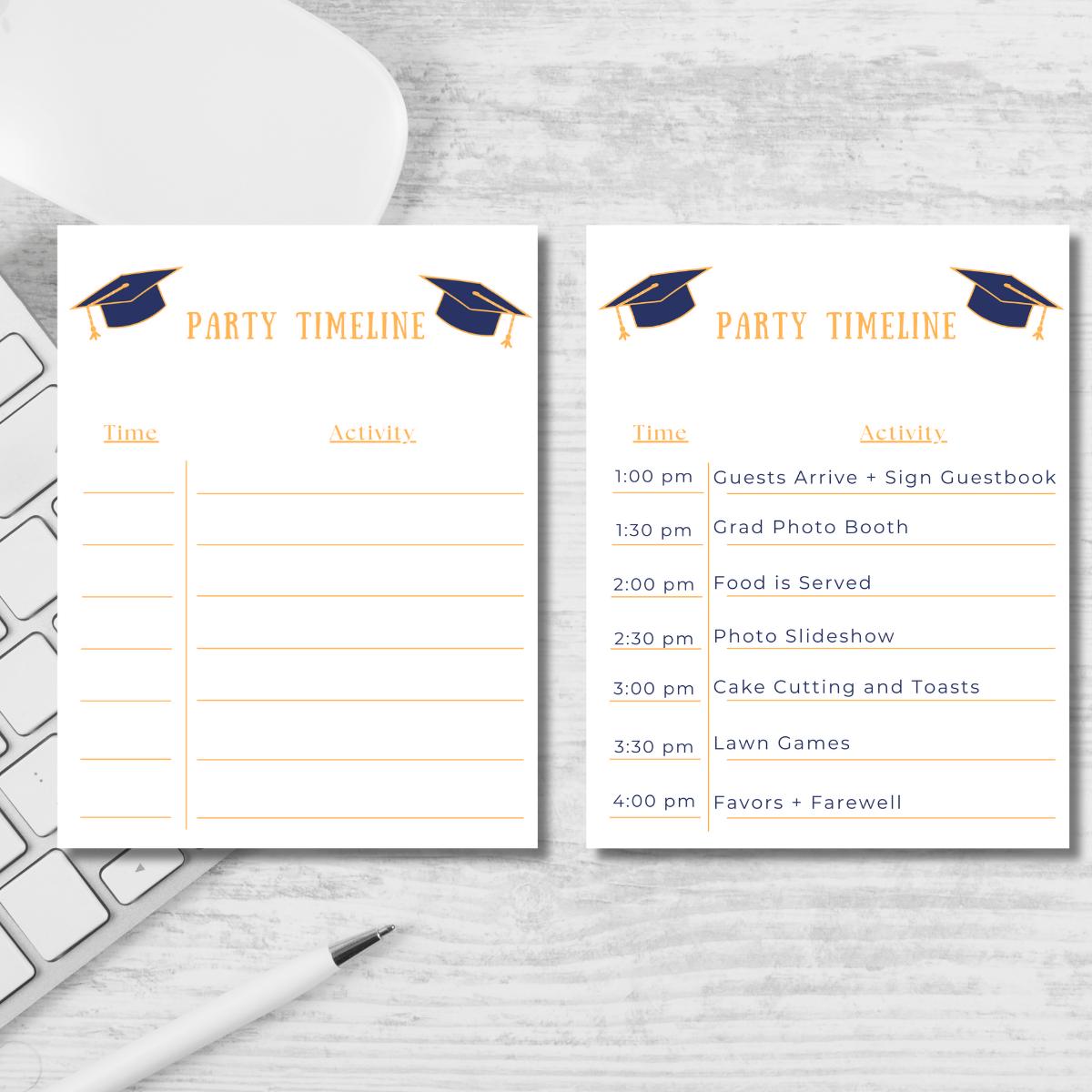 Graduation Party Timeline Printable & Editable; Grad Cap Party Schedule ...