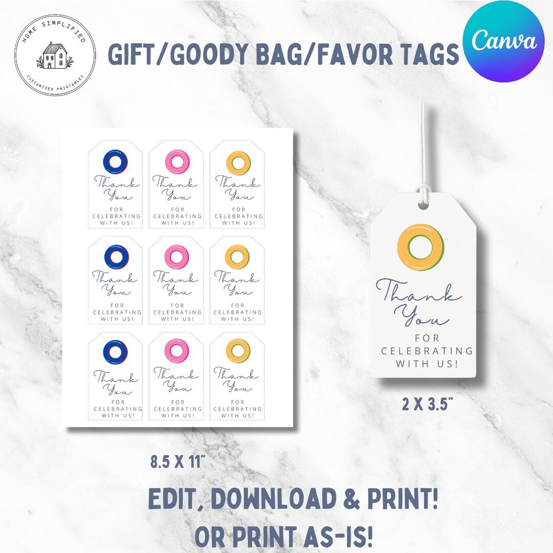 Summer Pool Party Gift Tag; Favor Tag; Editable 7 Printable Thank You ...