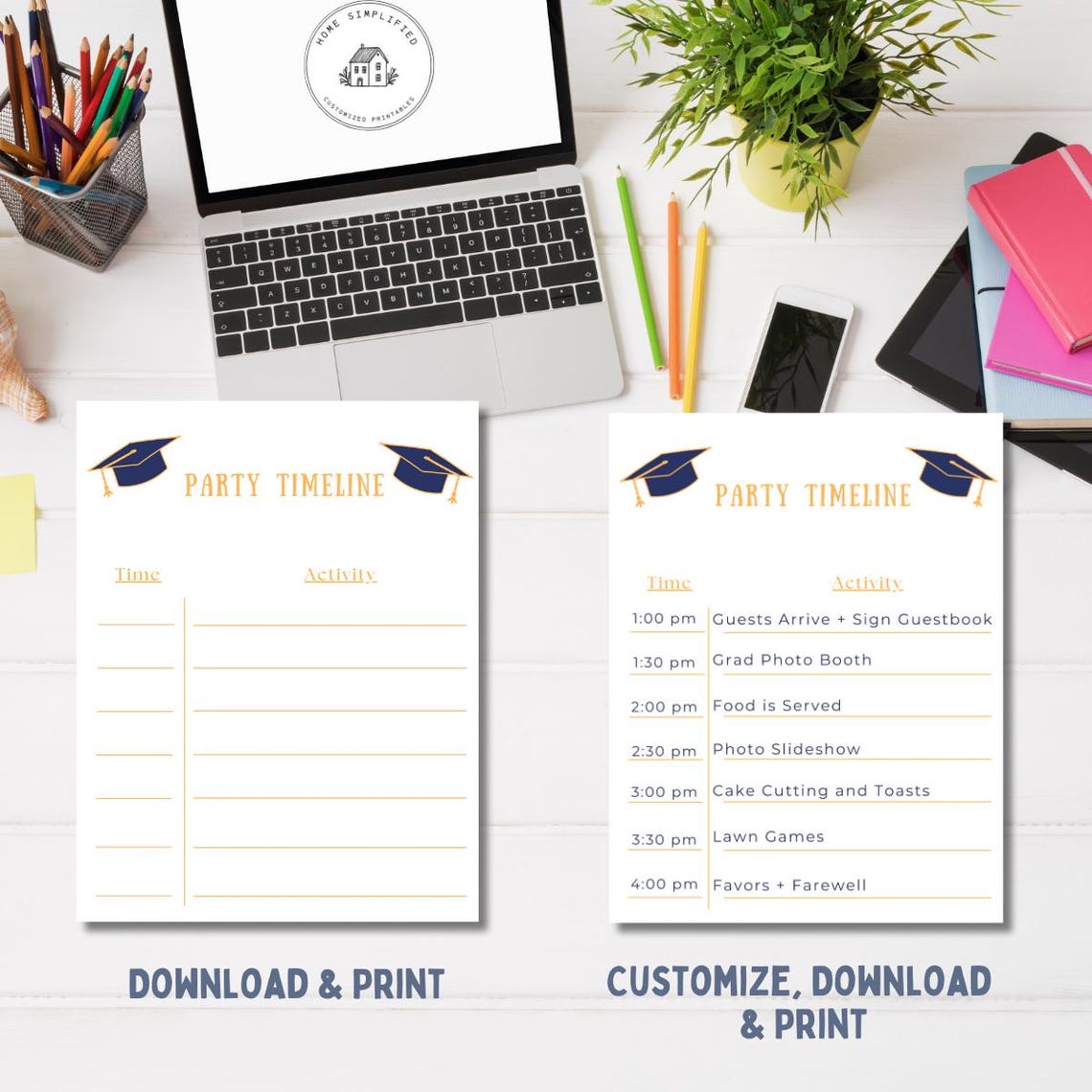 Graduation Party Timeline Printable & Editable; Grad Cap Party Schedule ...