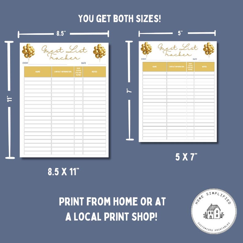 50th Birthday Guest List Tracker; Printable RSVP Tracker PDF; 5x7 and 8 ...