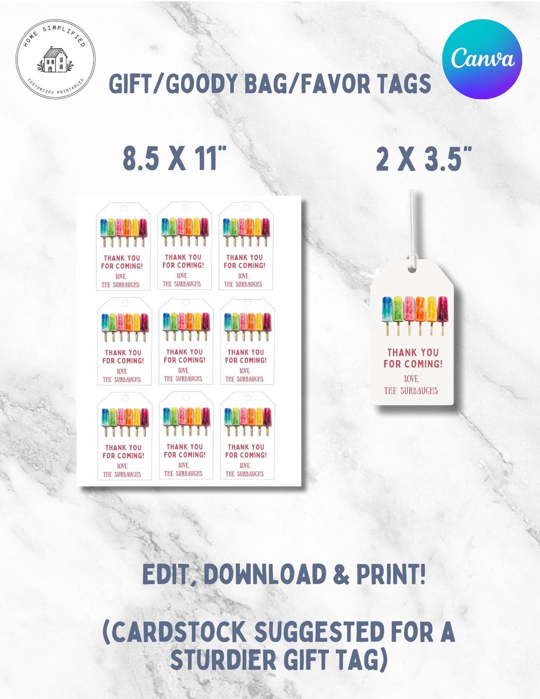Popsicle Party Favor Tags; Printable Goody Bag Tags for Summer Party ...