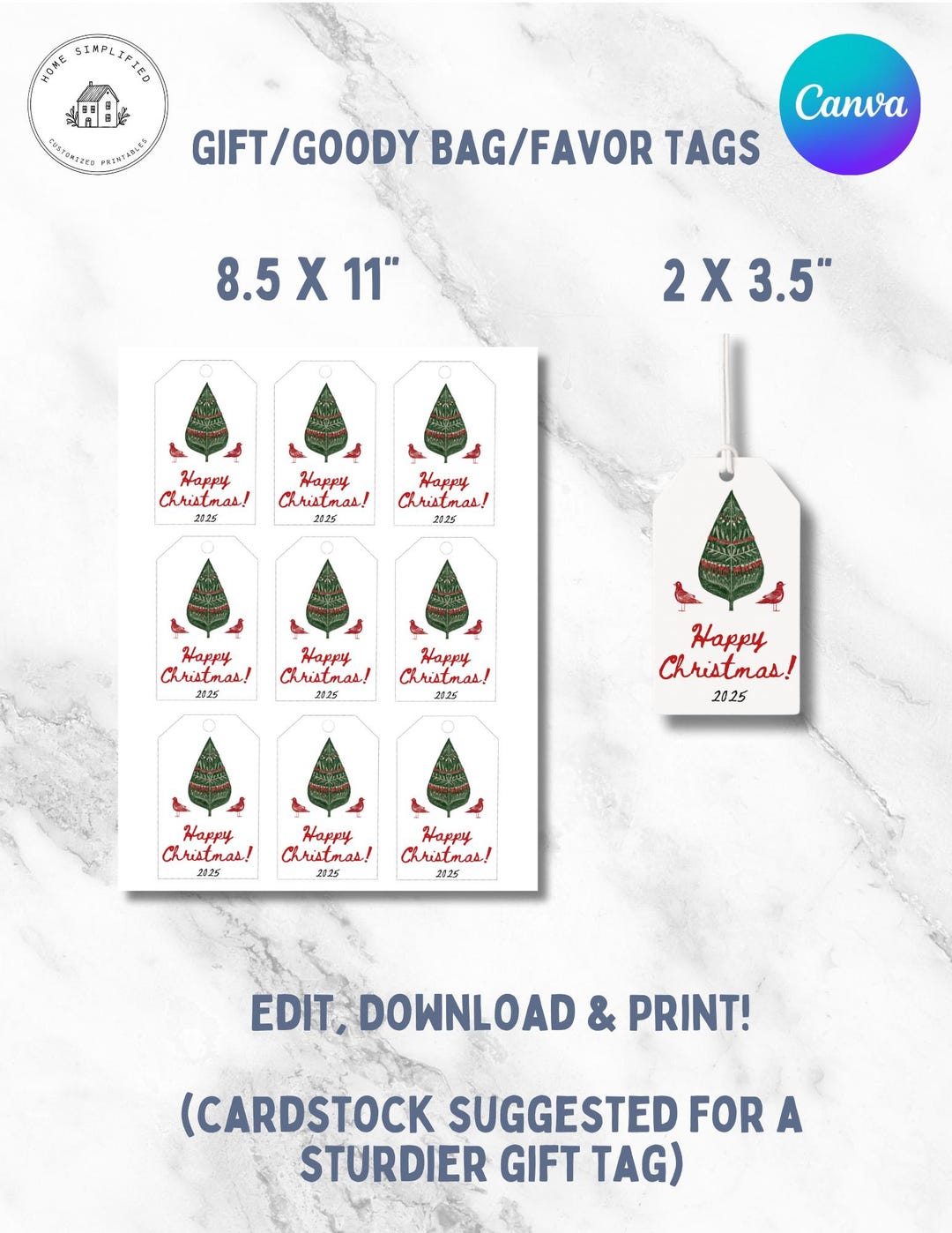 Vintage Christmas Gift Tags; Printable Goody Bag Tags; Retro Tree Favor ...