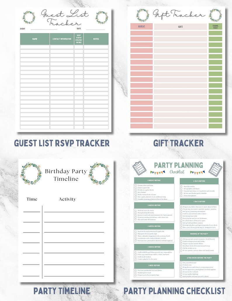 Party Planning Bundle; Editable Invites, Sign, Checklist, Timeline ...