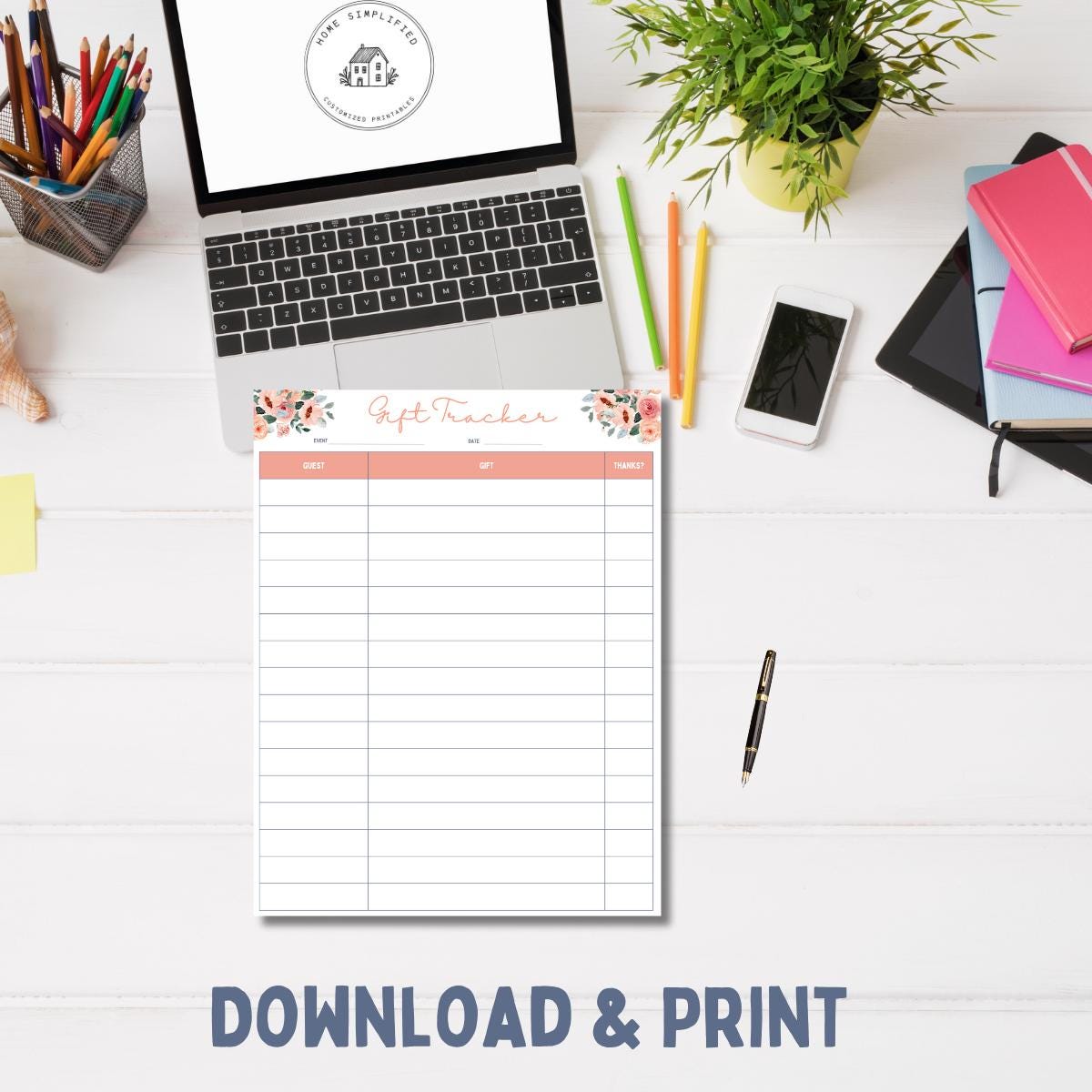 Floral Gift Tracker Printable; Baby Shower or Birthday Gift Log PDF ...