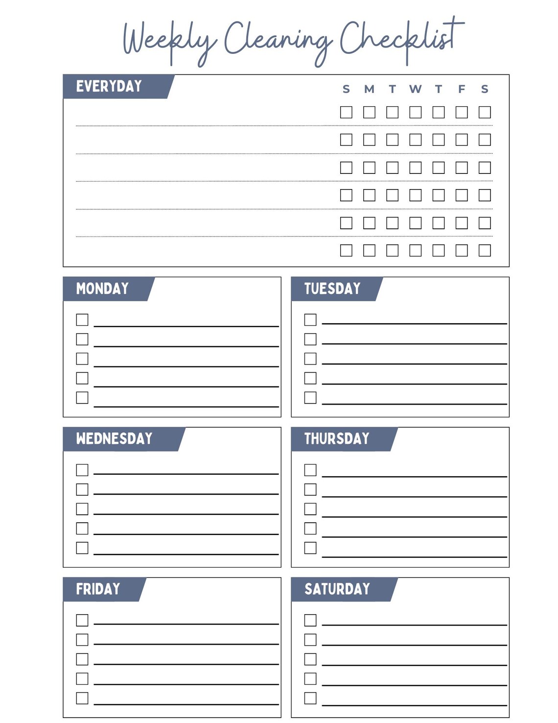 Weekly Cleaning Checklist; Printable + Editable; 8.5x11 + 5x7; PDF ...