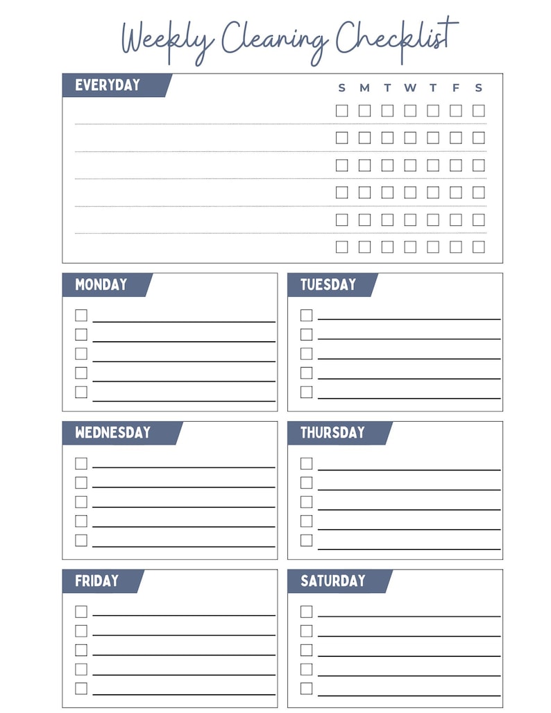 Weekly Cleaning Checklist; Printable + Editable; 8.5x11 + 5x7; PDF ...