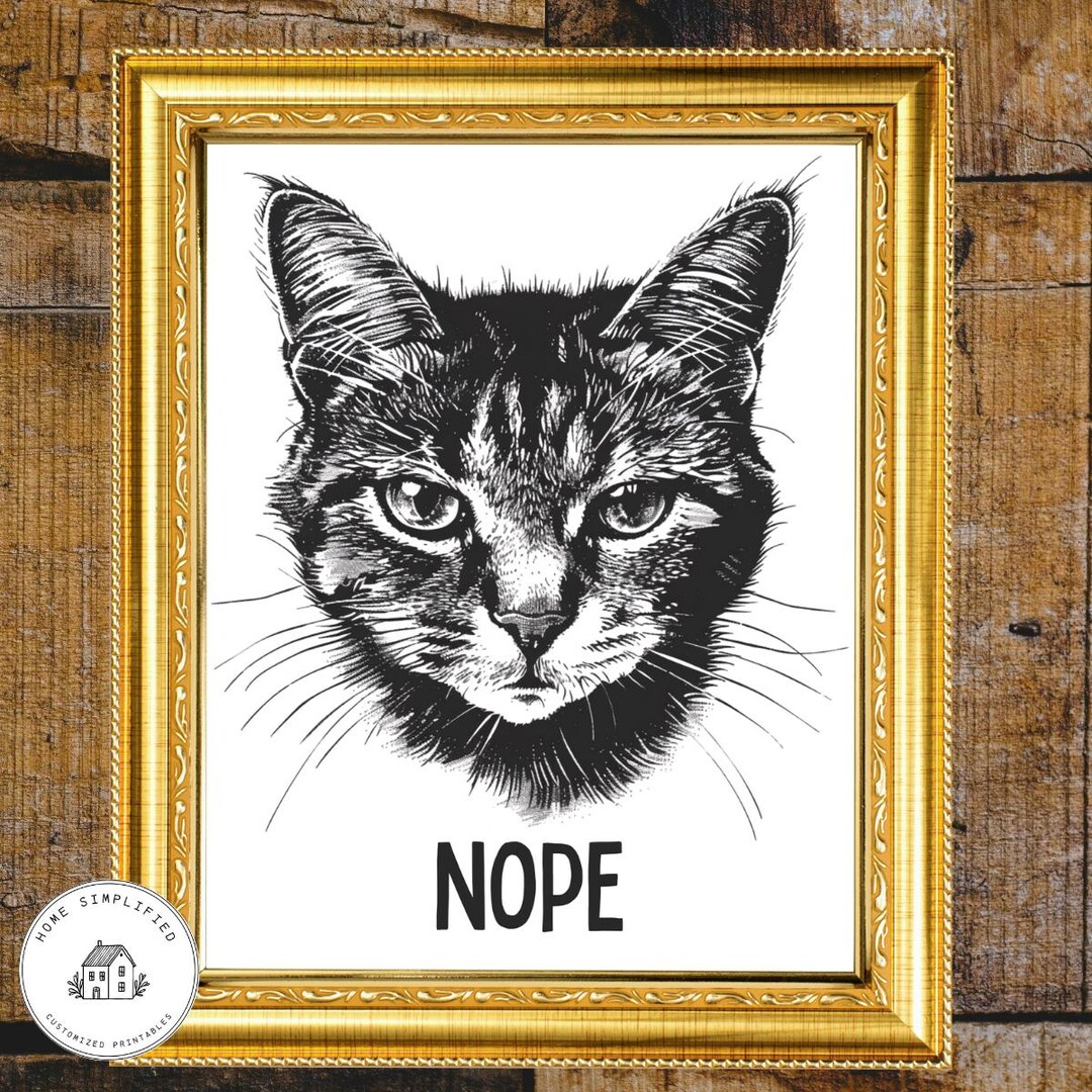 NOPE Cat Wall Art Printable; Funny Cat Print; Black and White Animal ...