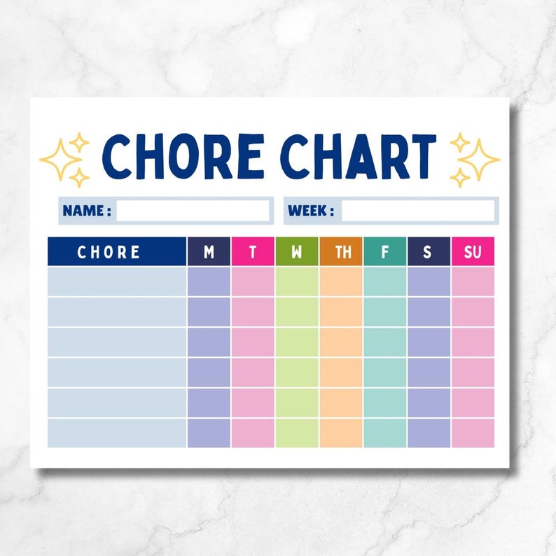 Weekly Chore Chart for Kids, Printable and Editable (PDF & Canva ...