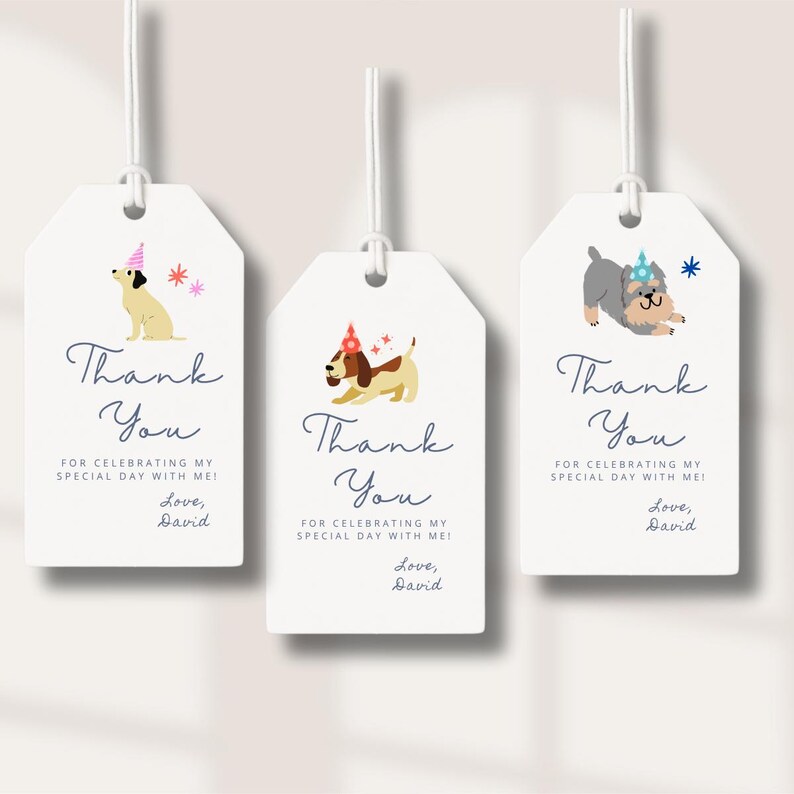 Dog Birthday Party Favor Tags; Printable Paw-ty Thank You Tags; Goody ...