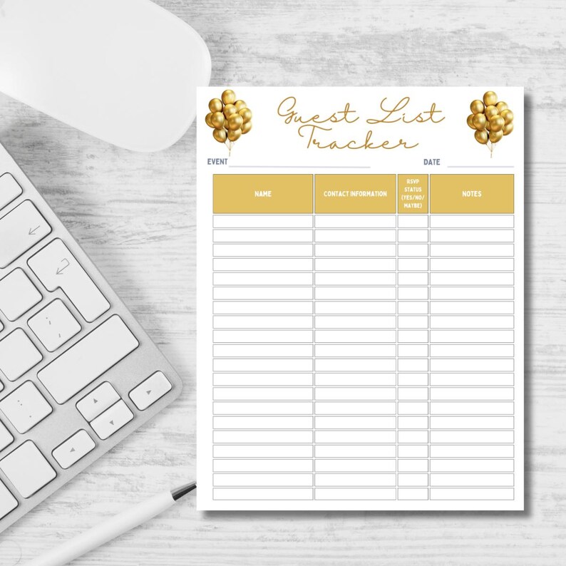 50th Birthday Guest List Tracker; Printable RSVP Tracker PDF; 5x7 and 8 ...