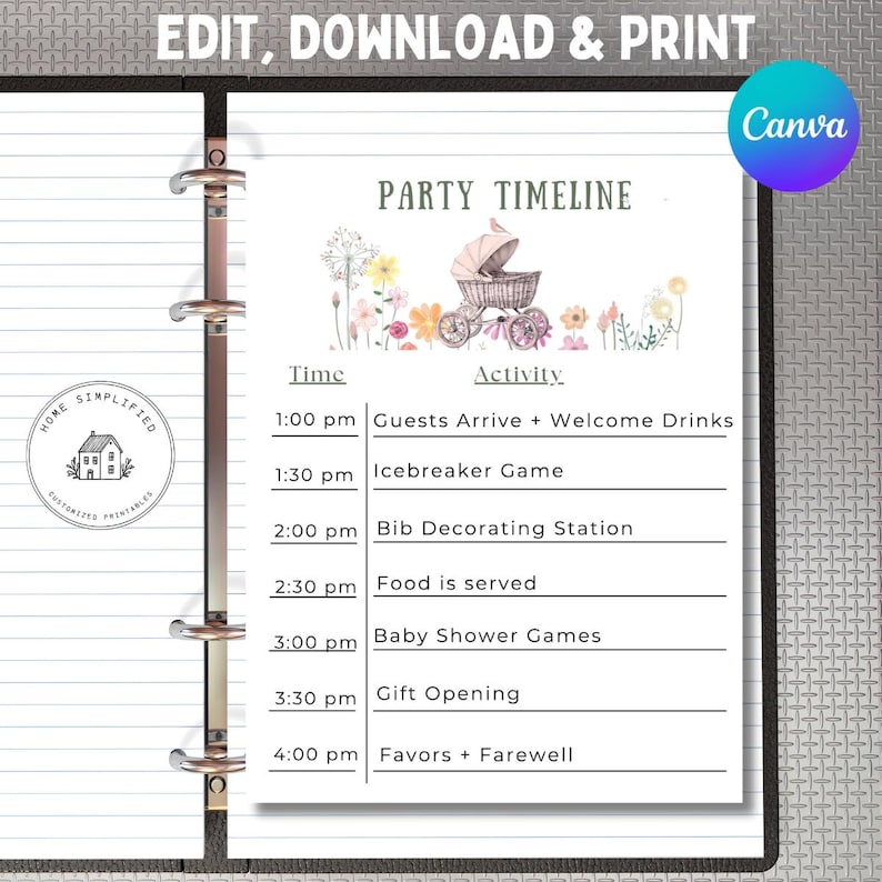 Baby Shower Party Timeline; Pink Bassinet Baby Shower Timeline ...