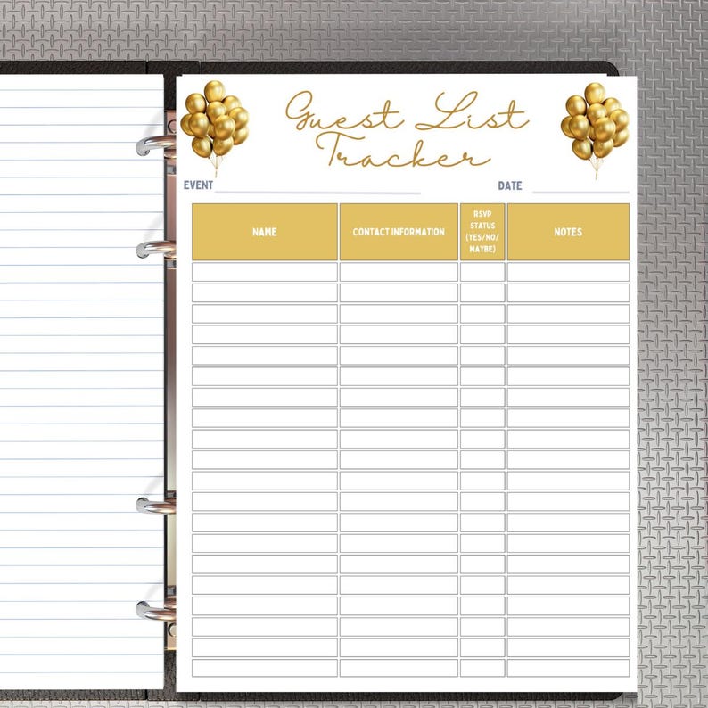 50th Birthday Guest List Tracker; Printable RSVP Tracker PDF; 5x7 and 8 ...