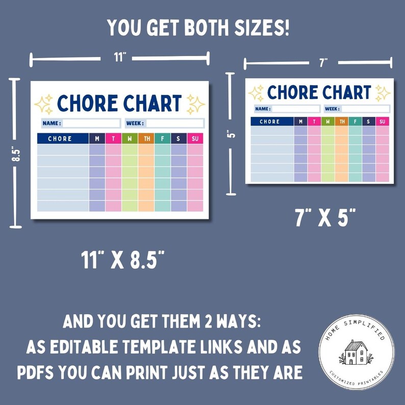 Weekly Chore Chart for Kids, Printable and Editable (PDF & Canva ...