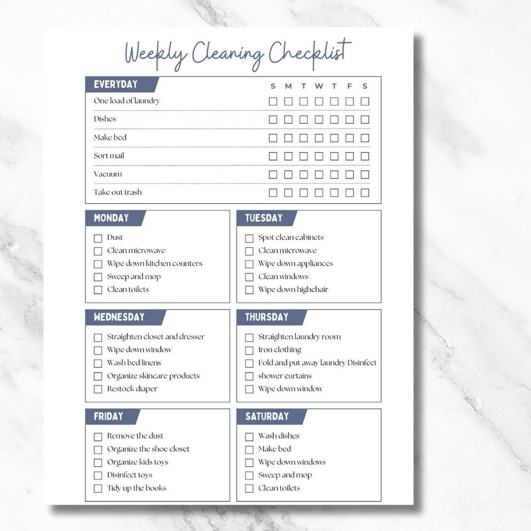 Weekly Cleaning Checklist; Printable + Editable; 8.5x11 + 5x7; PDF ...