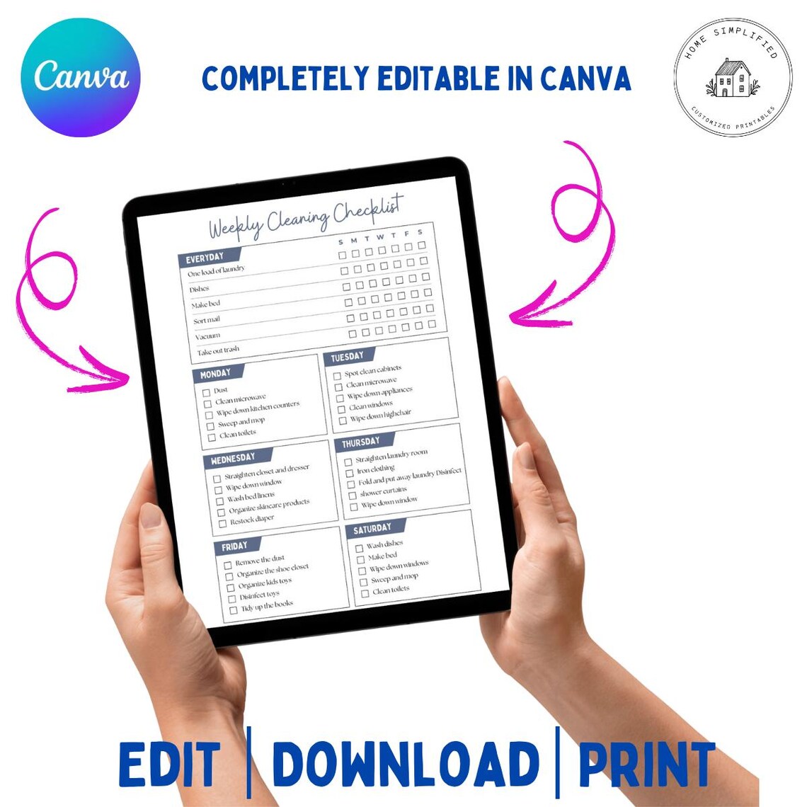 Weekly Cleaning Checklist; Printable + Editable; 8.5x11 + 5x7; PDF ...