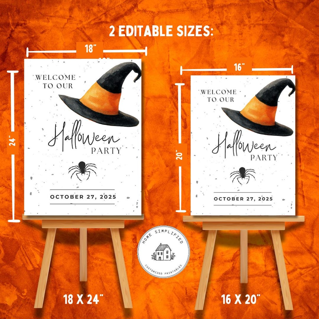 Editable Halloween Welcome Sign Template; Witch Hat Party Sign; 16x20 ...