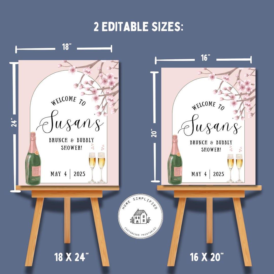 Brunch and Bubbly Bridal Shower Welcome Sign; Editable Canva Template ...