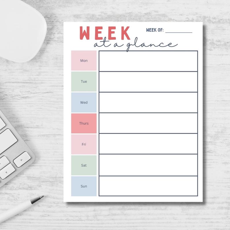 Weekly Planner Printable and Editable (PDF & Canva), Minimal Week at a ...