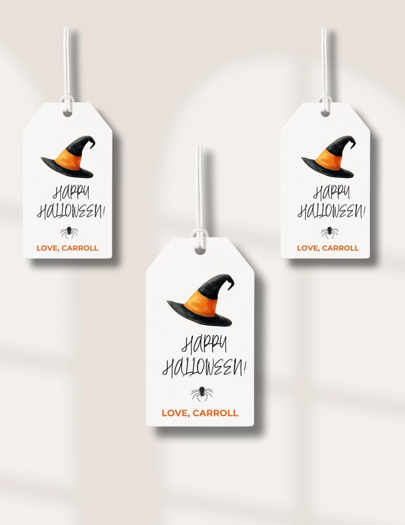 Halloween Witch Hat Gift Tags Printable; Editable Favor Tags for Goody ...