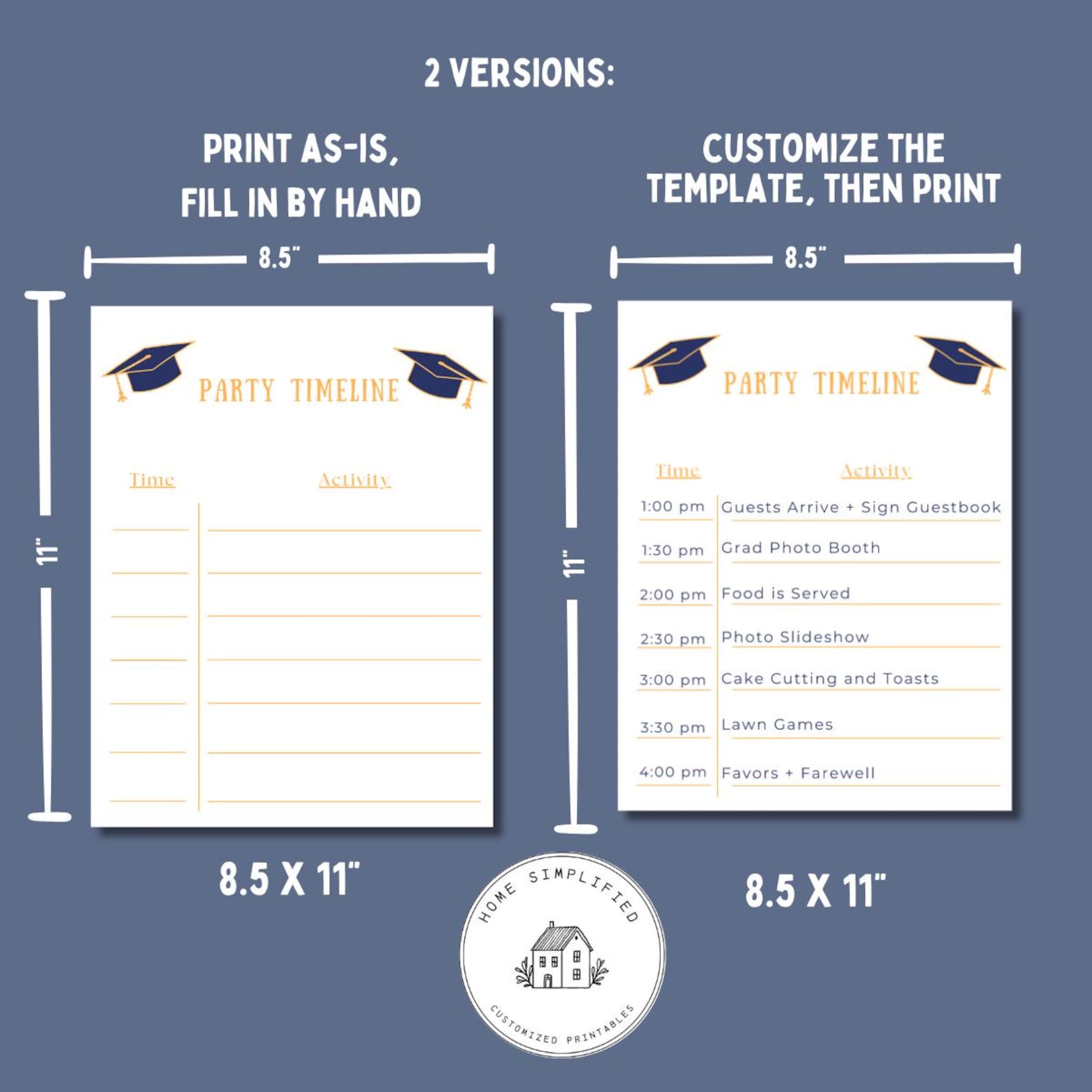 Graduation Party Timeline Printable & Editable; Grad Cap Party Schedule ...