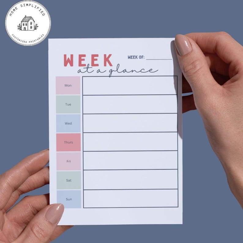 Weekly Planner Printable and Editable (PDF & Canva), Minimal Week at a ...