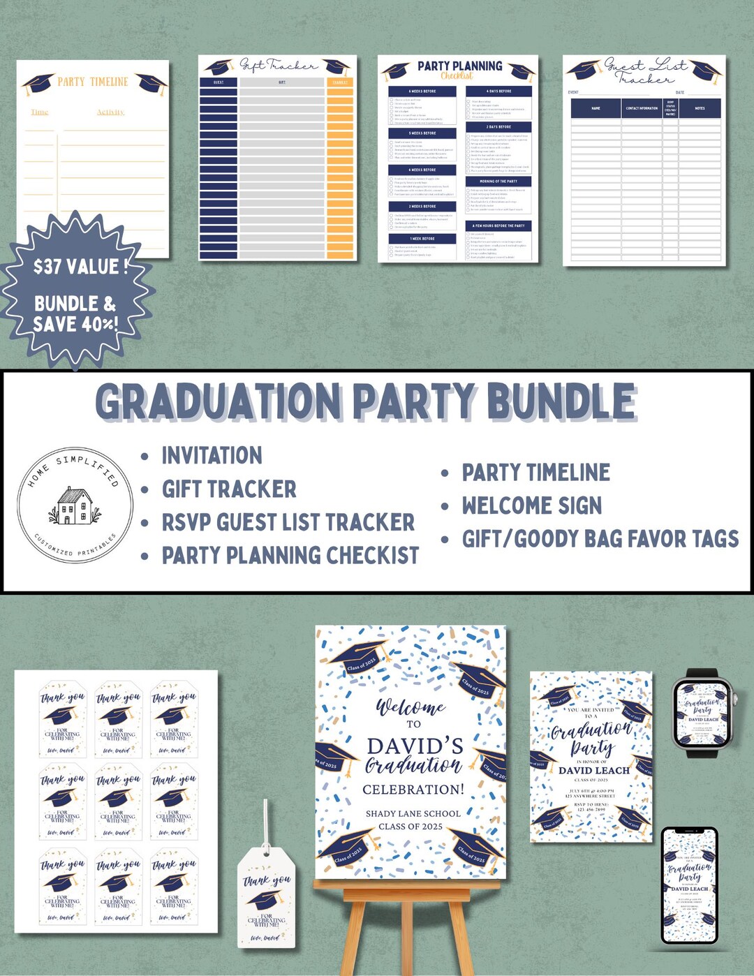 Graduation Party Printable Bundle; Editable Invitation, Sign, Favor ...
