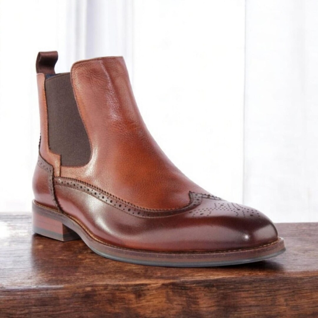 Handmade Two-tone Chelsea Boots: Men's Wingtip Brogue Oxfords - Etsy