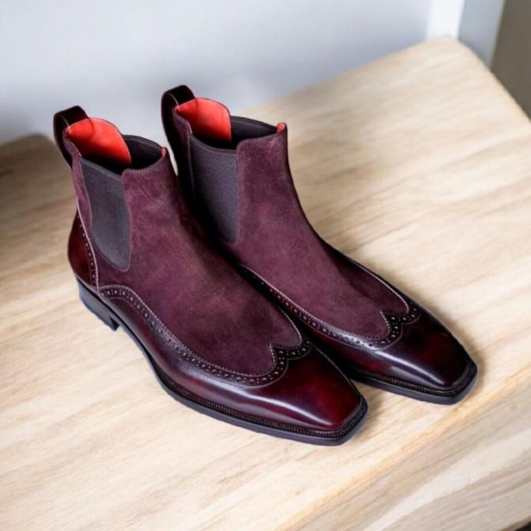 Handmade Two-tone Suede Chelsea Boots: Men's Wingtip Brogue Oxfords - Etsy
