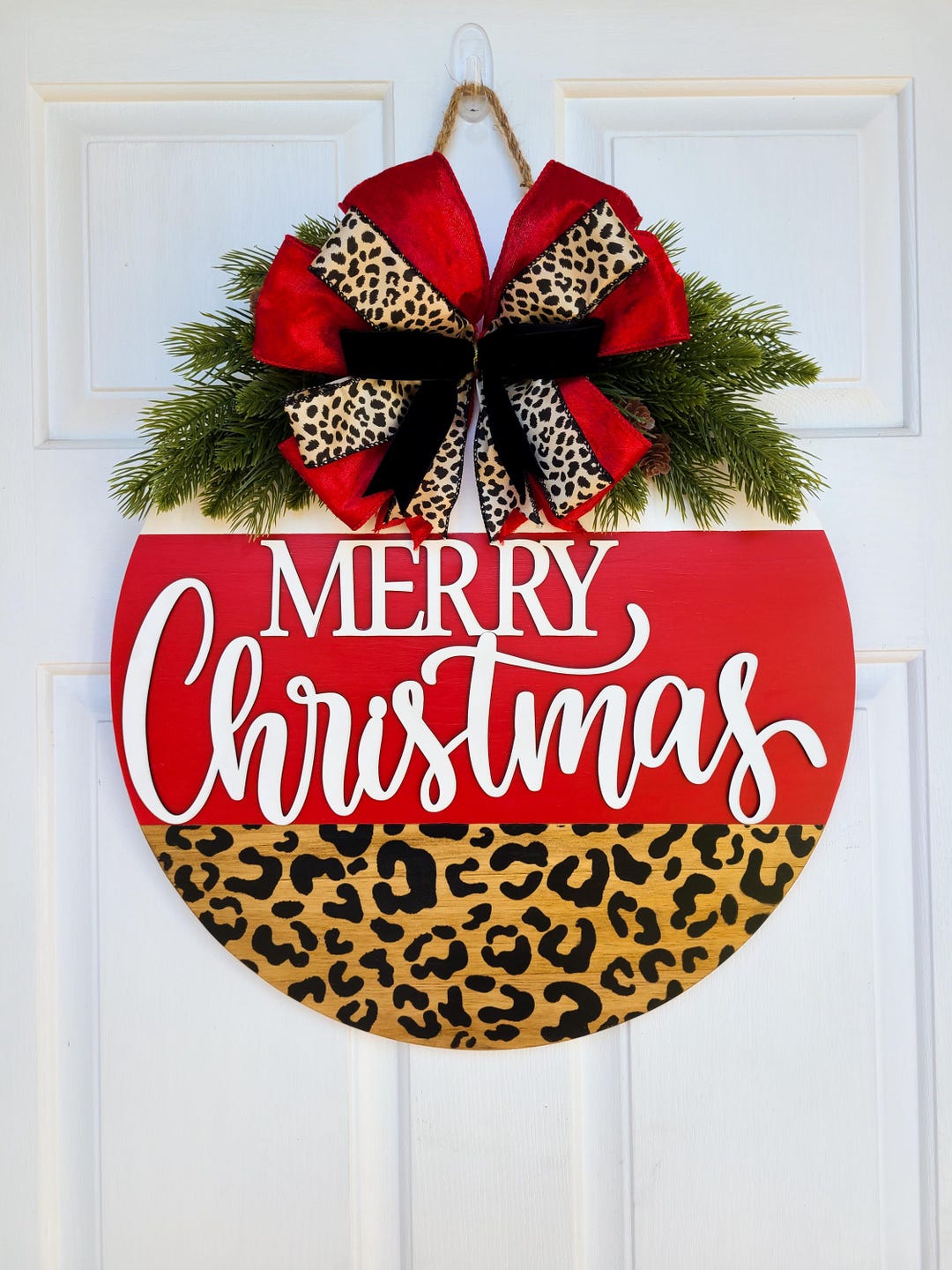 Christmas Door Hanger: Cheetah, Merry Christmas, Red - Etsy