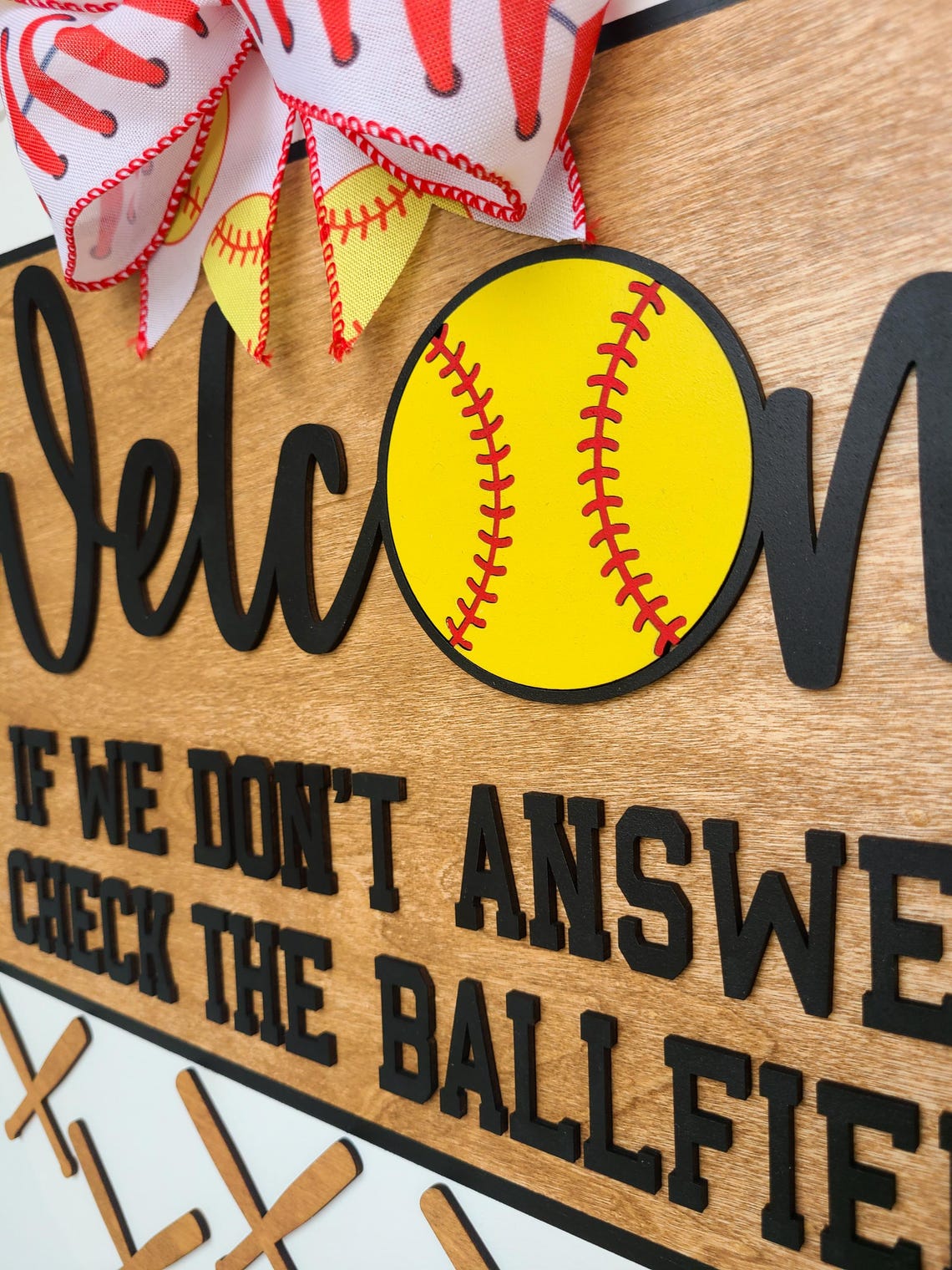Softball Front Door Decor| Welcome Sign| Softball| Summer Wreath ...