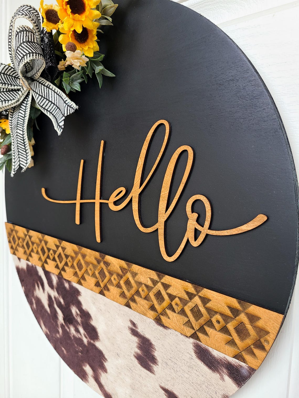Western Cowhide Door Hanger| Country Neutral Cow Front Door| Rustic ...
