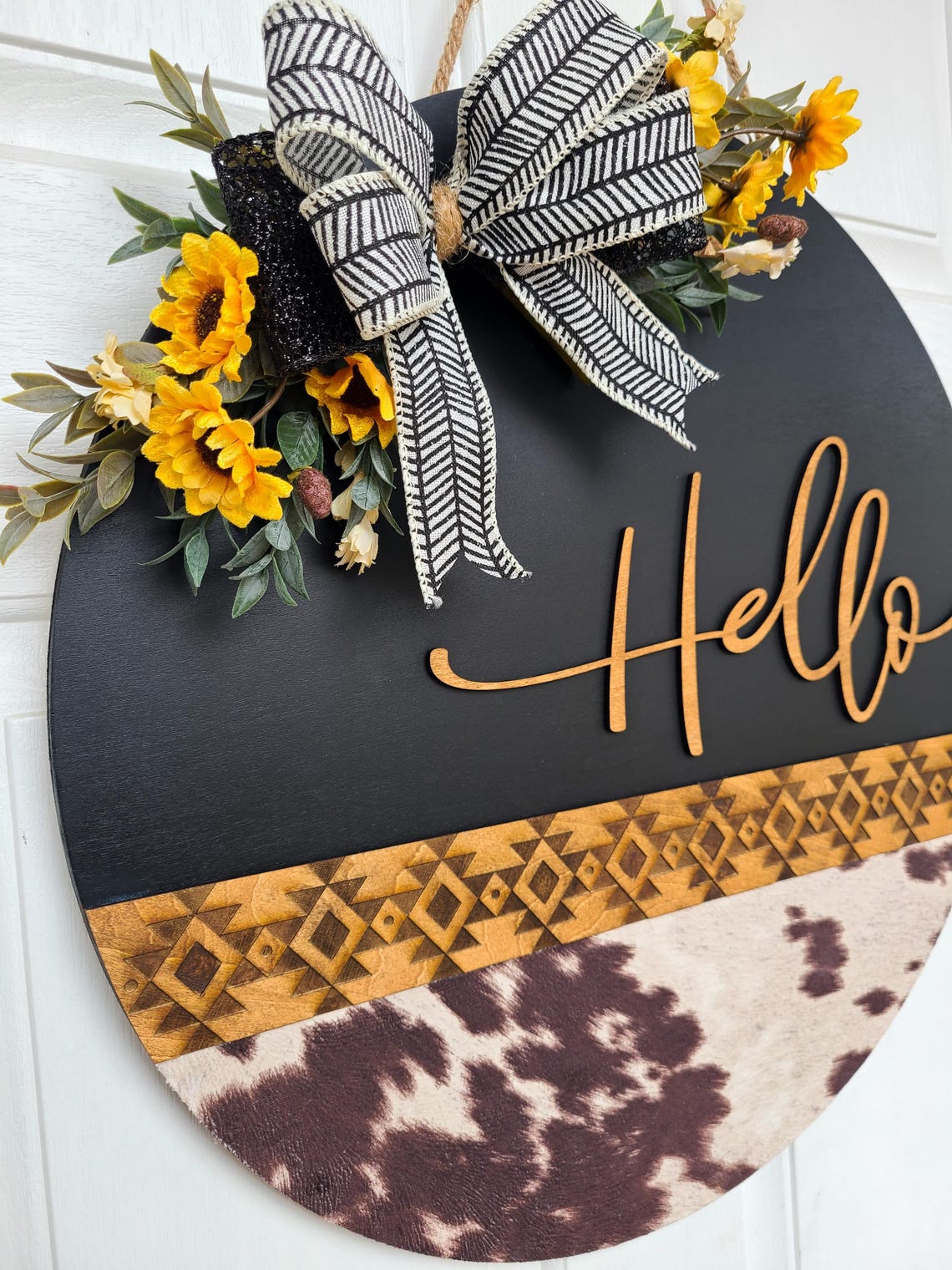 Western Cowhide Door Hanger| Country Neutral Cow Front Door| Rustic ...
