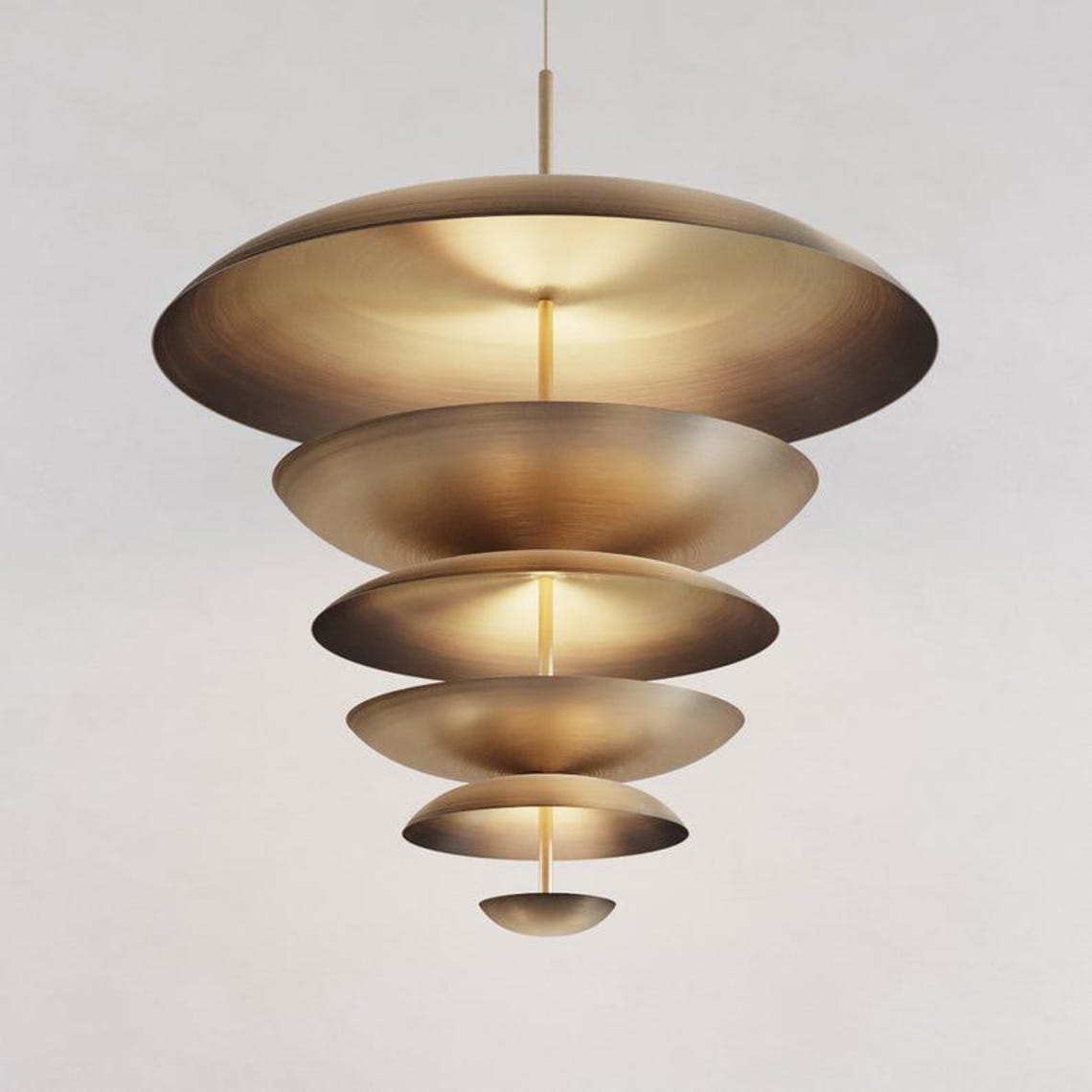 1950's Mid Century 9 Light Celling Raw Brass Brass Flush Mount Fixture ...