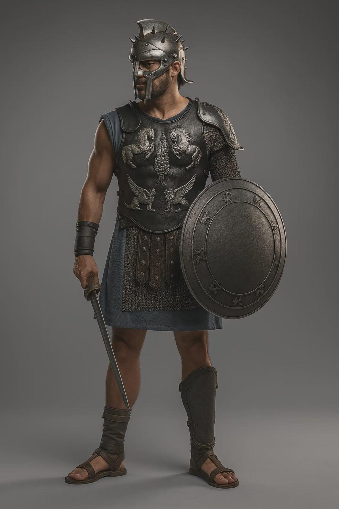 Medieval Gladiator Costume: Maximus Full Body Suit, Helmet, Shield ...