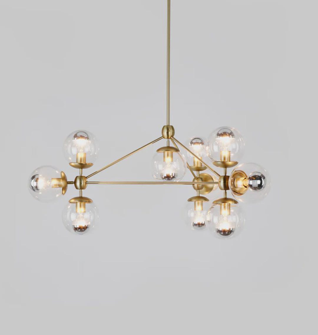 1950s Mid-century Modern Brass Sputnik Chandelier – 3-sided 10-globe ...