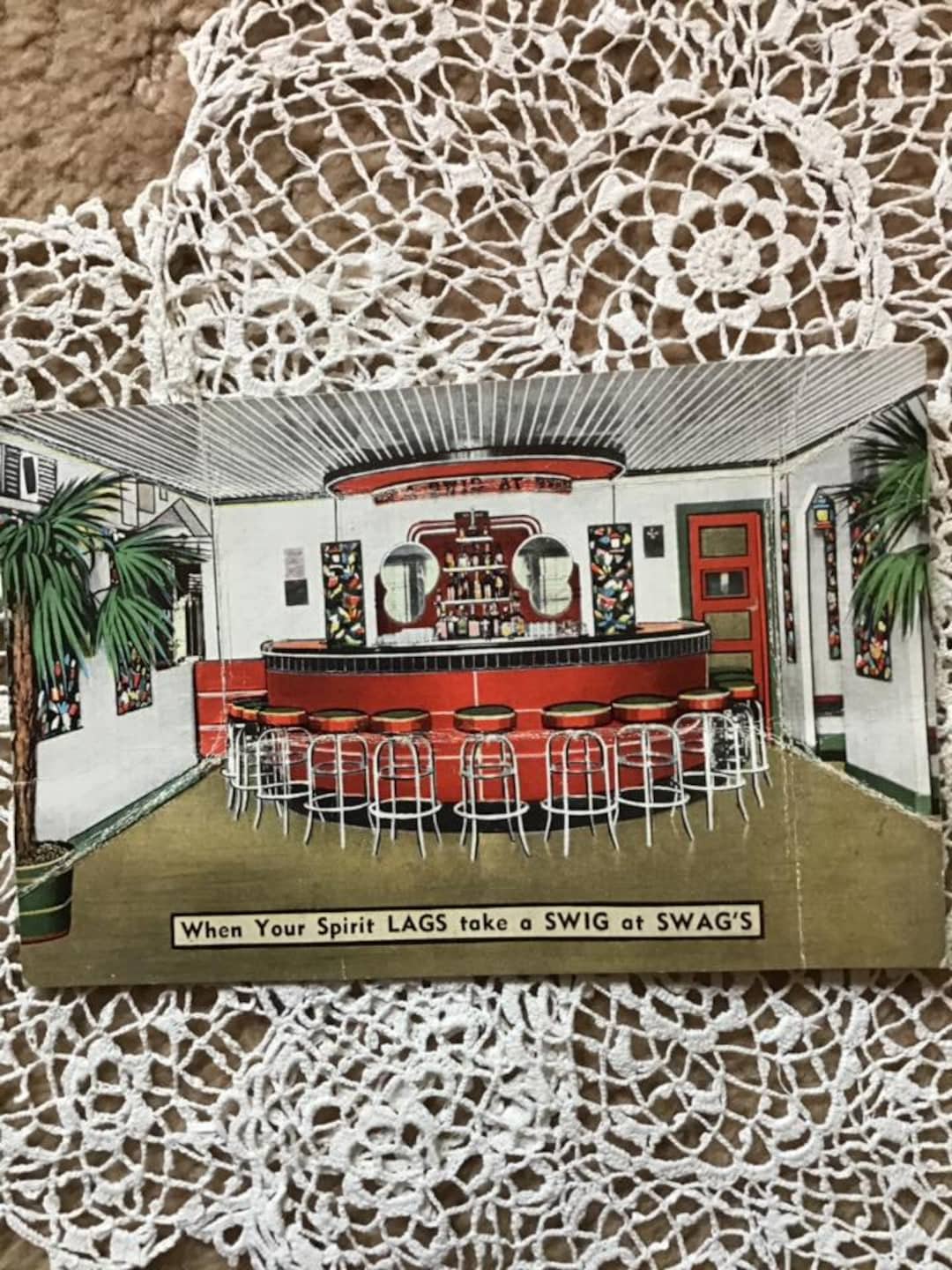 Vintage 1930's 1940's Postcard *swig at Swags Tavern* Great Graphics ...