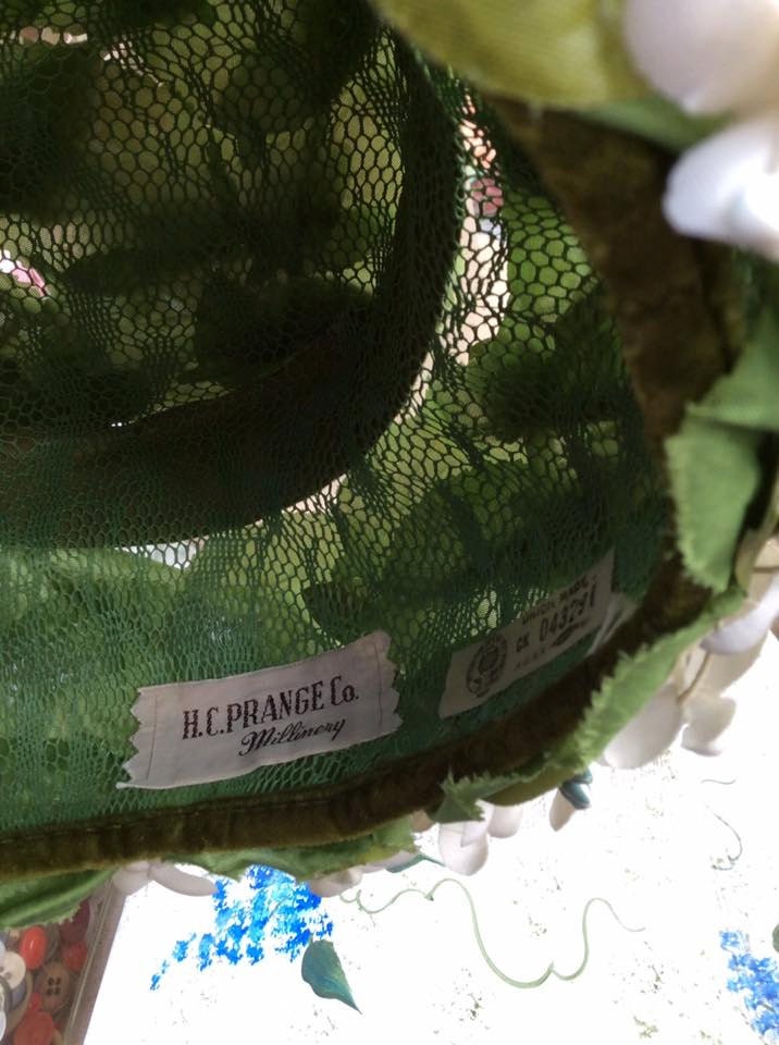 Vintage 1950s Hat H.C. PRANGE Co. Millinery Green Velvet Ribbon Around ...