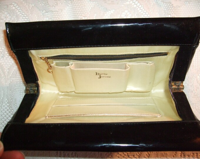 Vintage 1940s Purse Bobbie Jerome Label Black Patent Clutch Small and ...