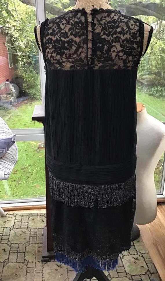 Vintage 1980s Dress Flapper Inspired Black Fabric Lac… - Gem