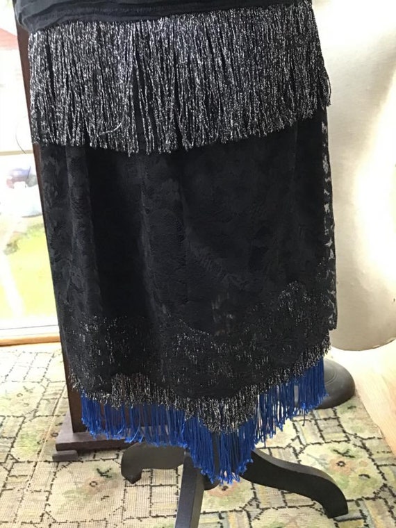 Vintage 1980s Dress Flapper Inspired Black Fabric Lac… - Gem