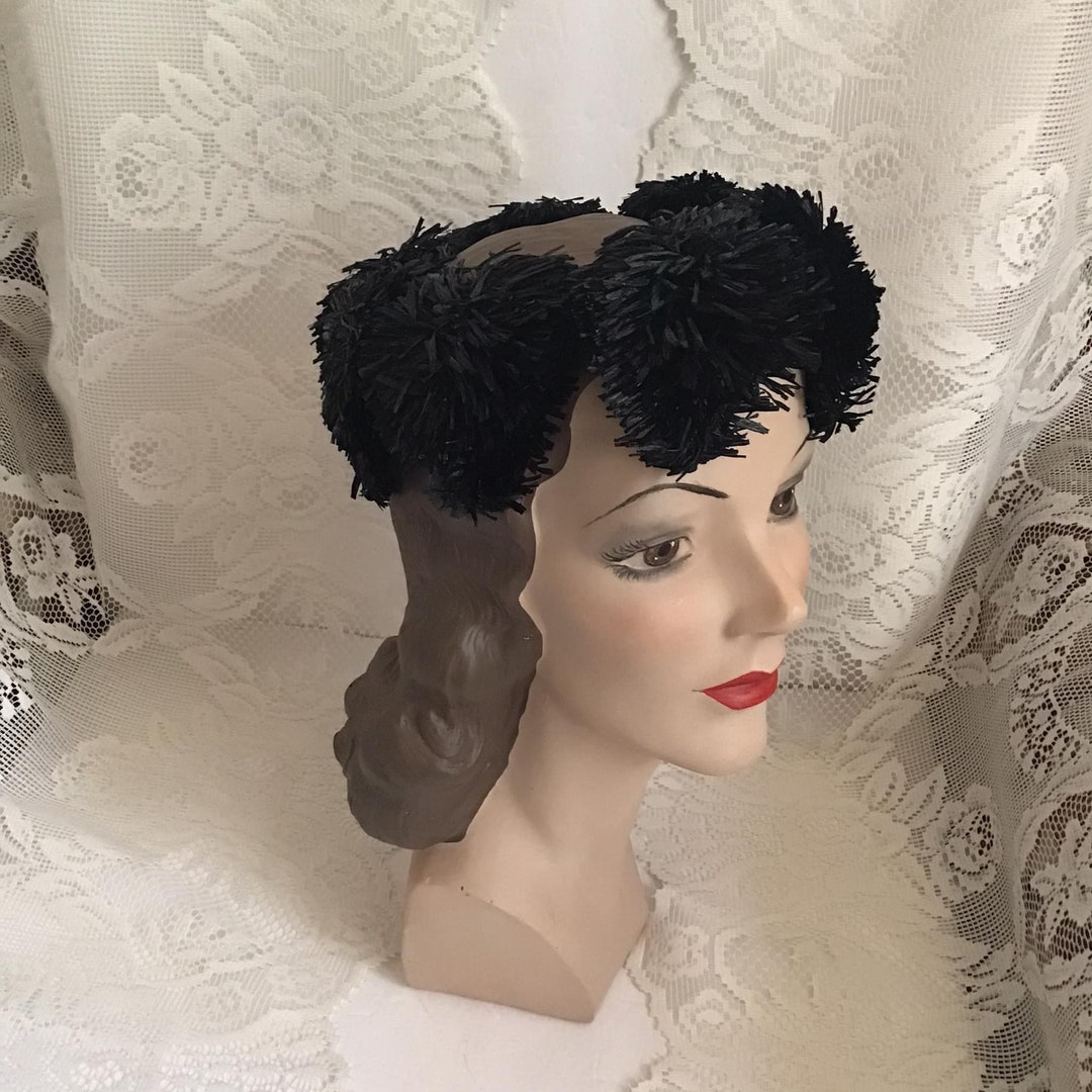 Vintage 1960's Hat Black Cellophane Straw Hat Open Crown Style - Etsy