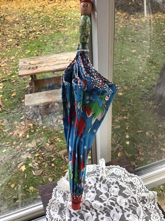 Vintage 1950s 1960s Umbrella RARE Child's Size Bright… - Gem
