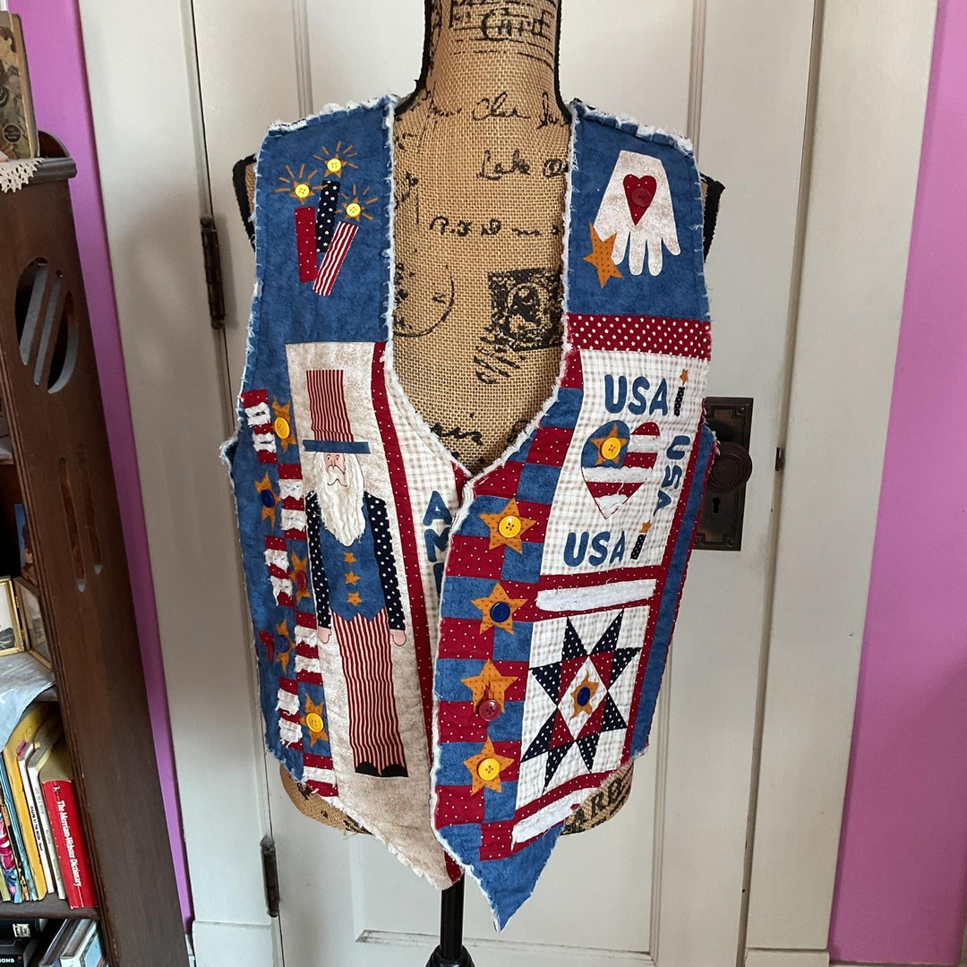Vintage 1980's Vest Handmade/homemade Quilted Look Patriotic Americanna ...